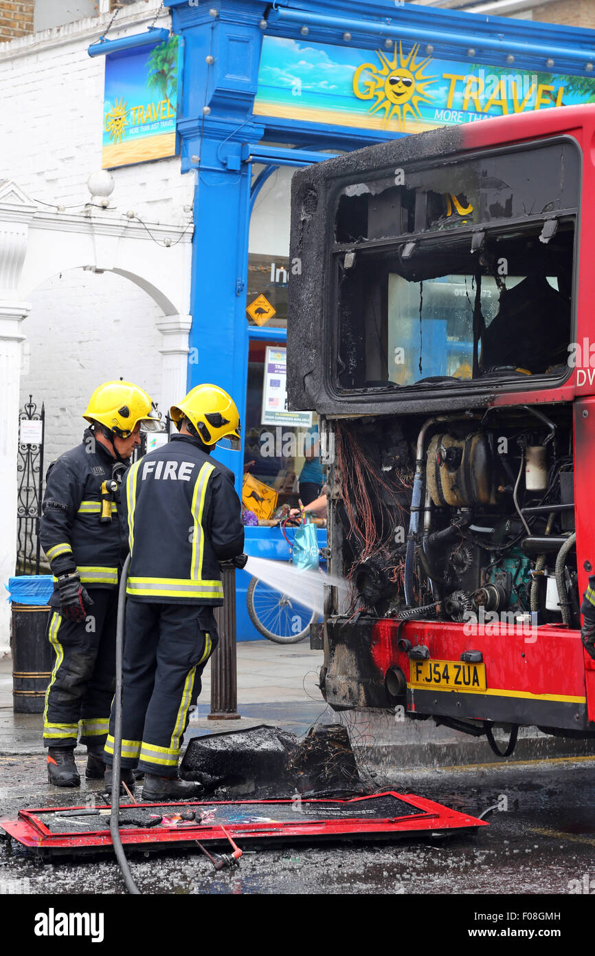 London, UK. 09th Aug, 2015. A bus fire in Blackheath, London, England ...