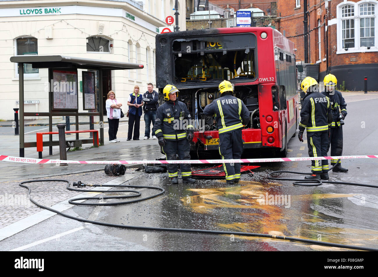 London, UK. 09th Aug, 2015. A bus fire in Blackheath, London, England ...