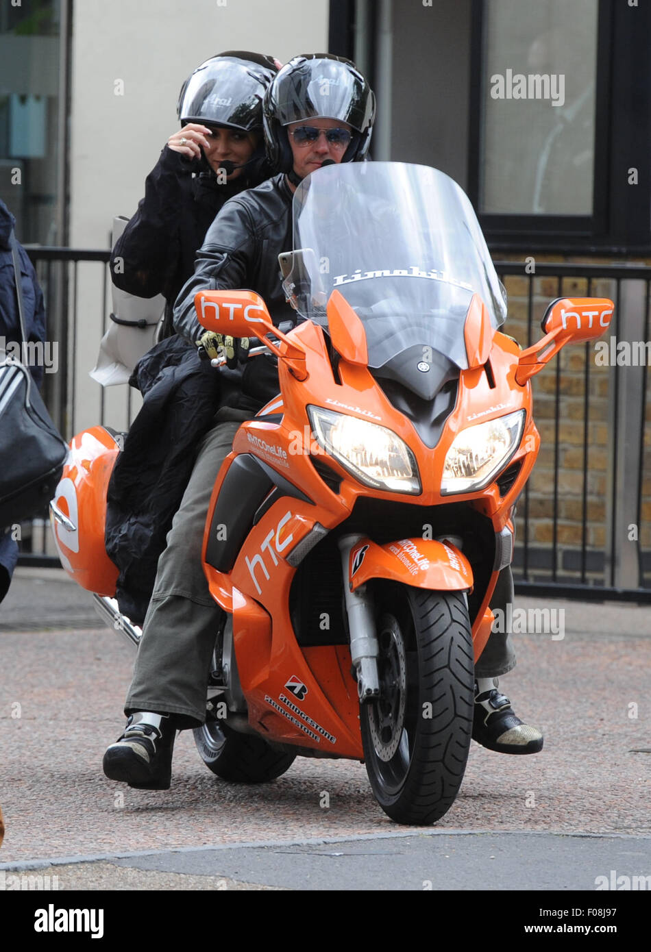 Amanda Holden leaving the ITV studios on a motorcycle taxi Featuring ...