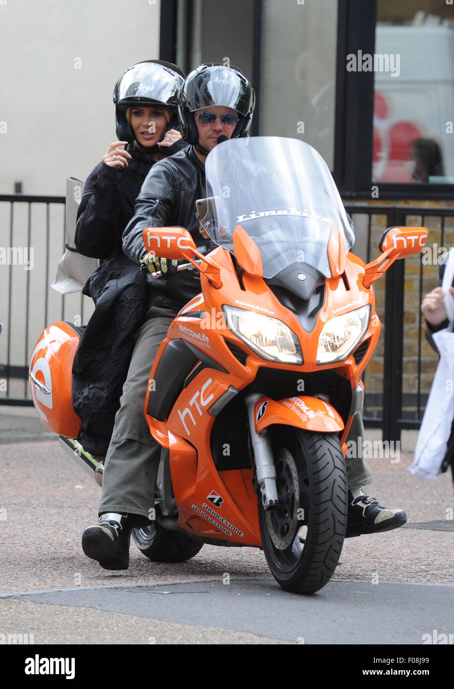 Amanda Holden leaving the ITV studios on a motorcycle taxi Featuring ...