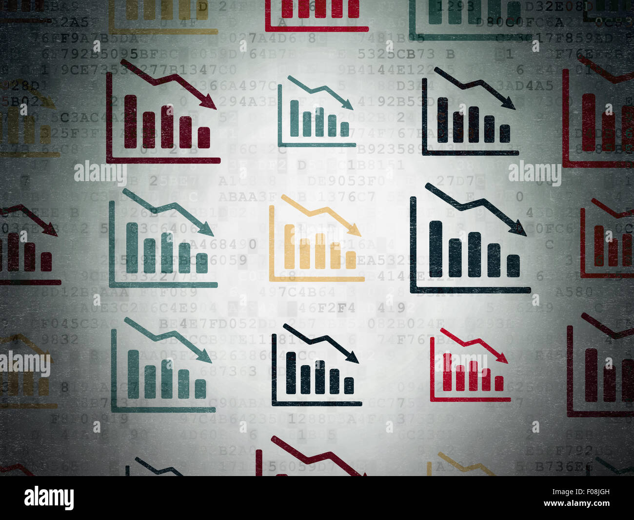 News concept: Decline Graph icons on Digital Paper background Stock ...