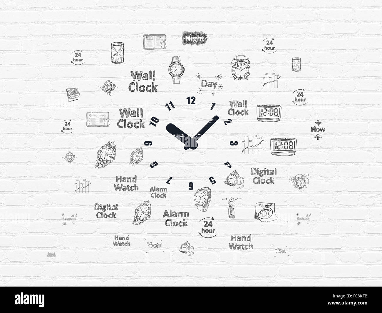 Time concept: Clock on wall background Stock Photo - Alamy
