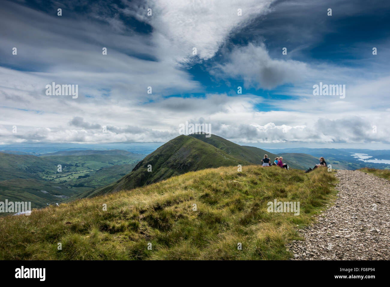 Family having a picnic on the Kentmere horseshoe round, English Lake ...