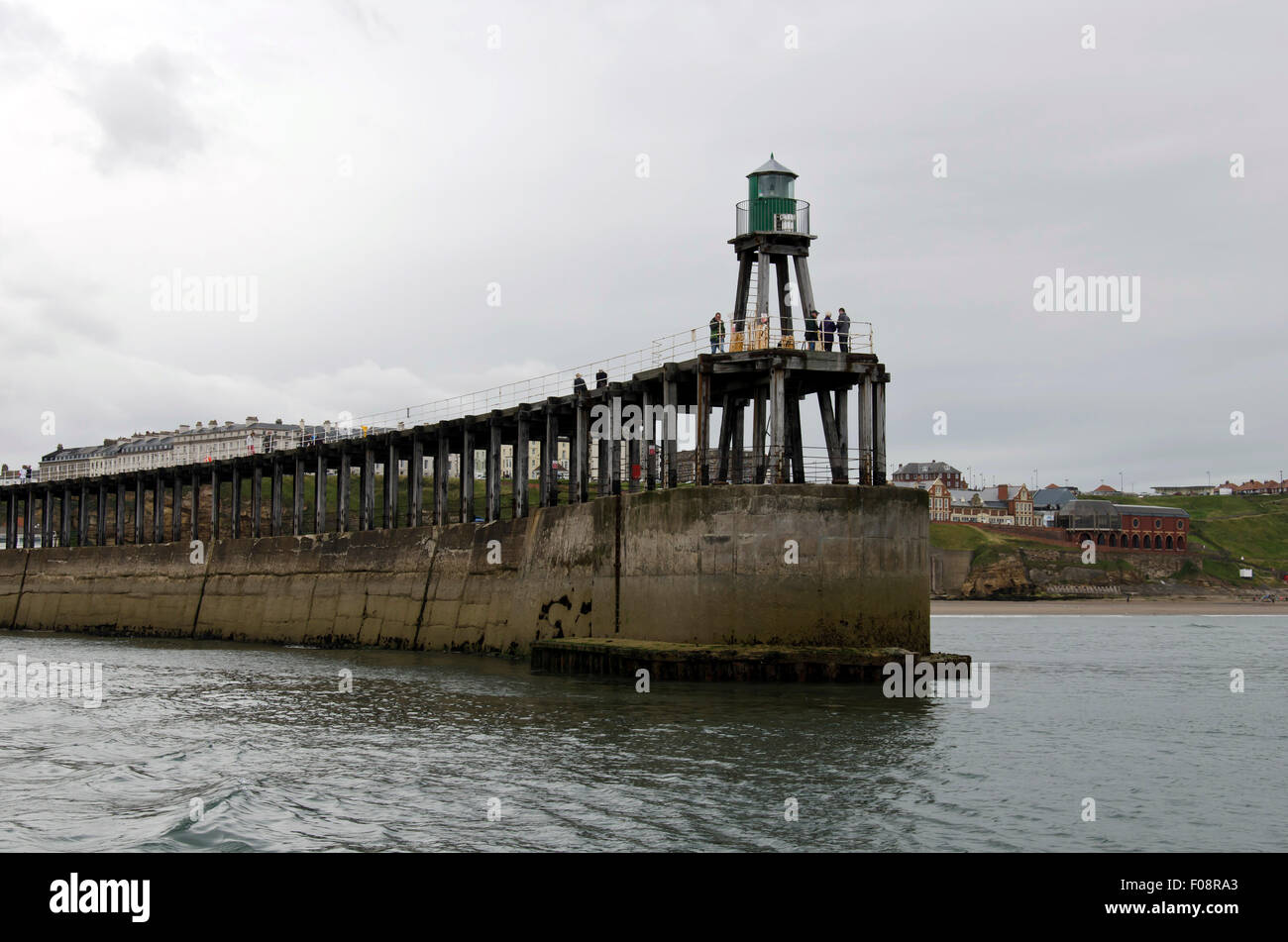 The end of the west (north) pier at Whitby Harbour in North Yorkshire ...