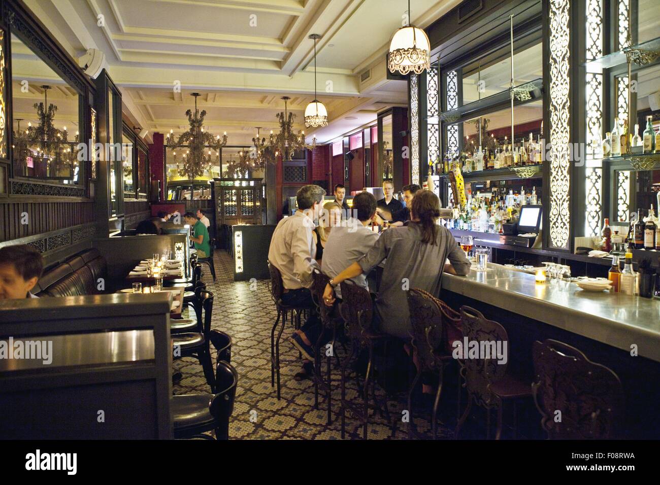 People sitting at bar counter in Restaurant Dressler, New York, USA ...