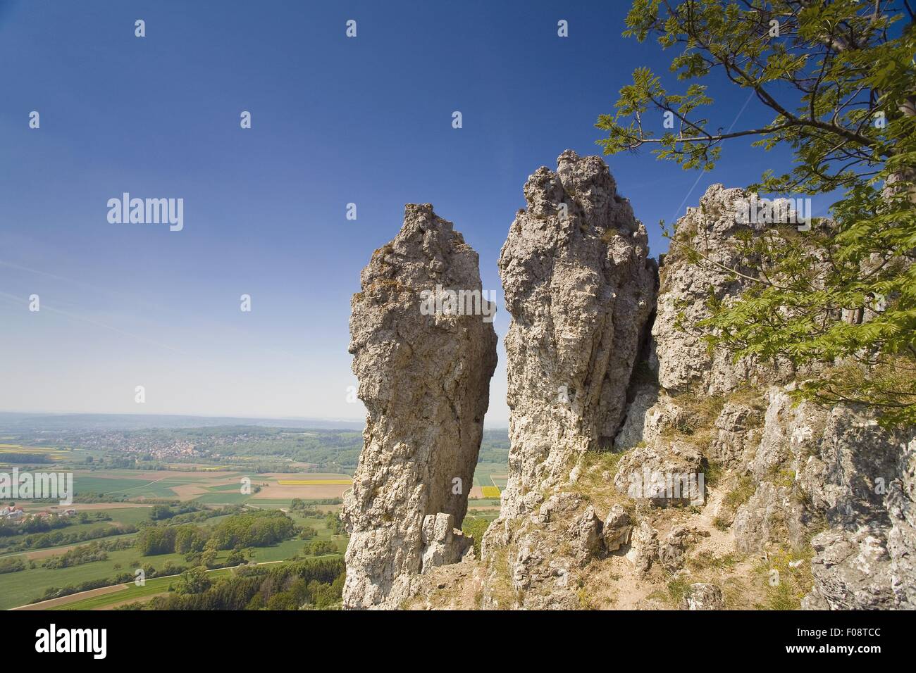 Rock formation and blue sky in Franconian Switzerland, Bavaria, Germany ...