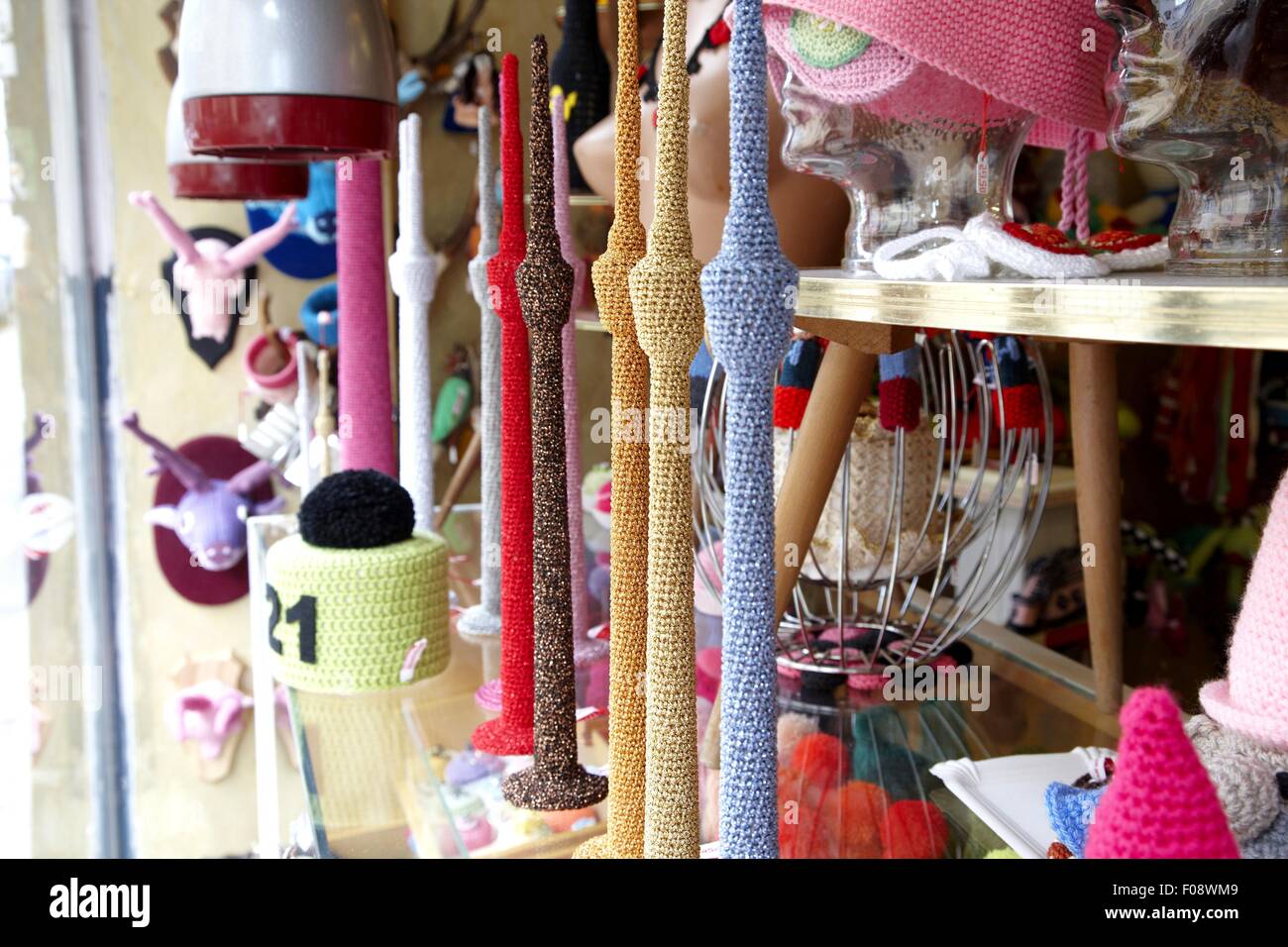 Toys made from wool at Mascherie in Stuttgart West, Stuttgart, Baden ...