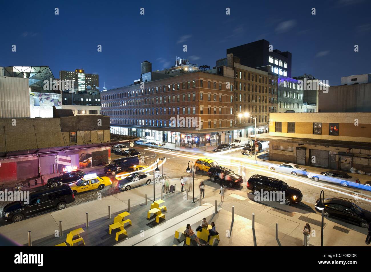 Busy streets with buildings at night from Standard Hotel, High Line ...