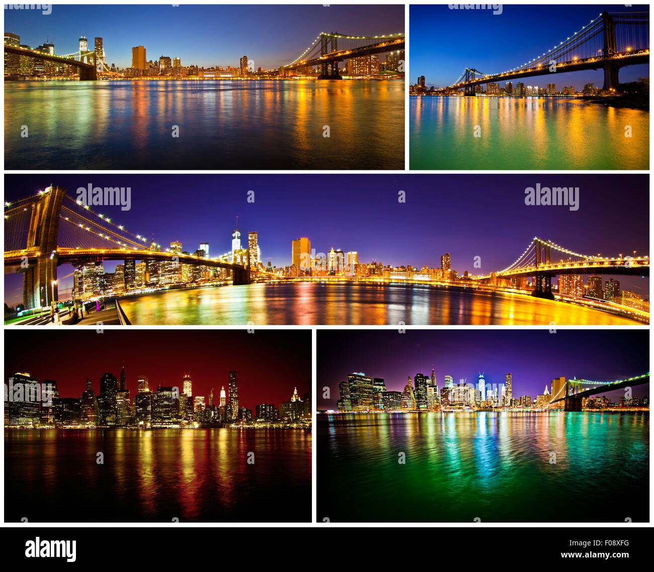 Manhattan Bridge and Brooklyn Bridge with Manhattan skyline collage ...