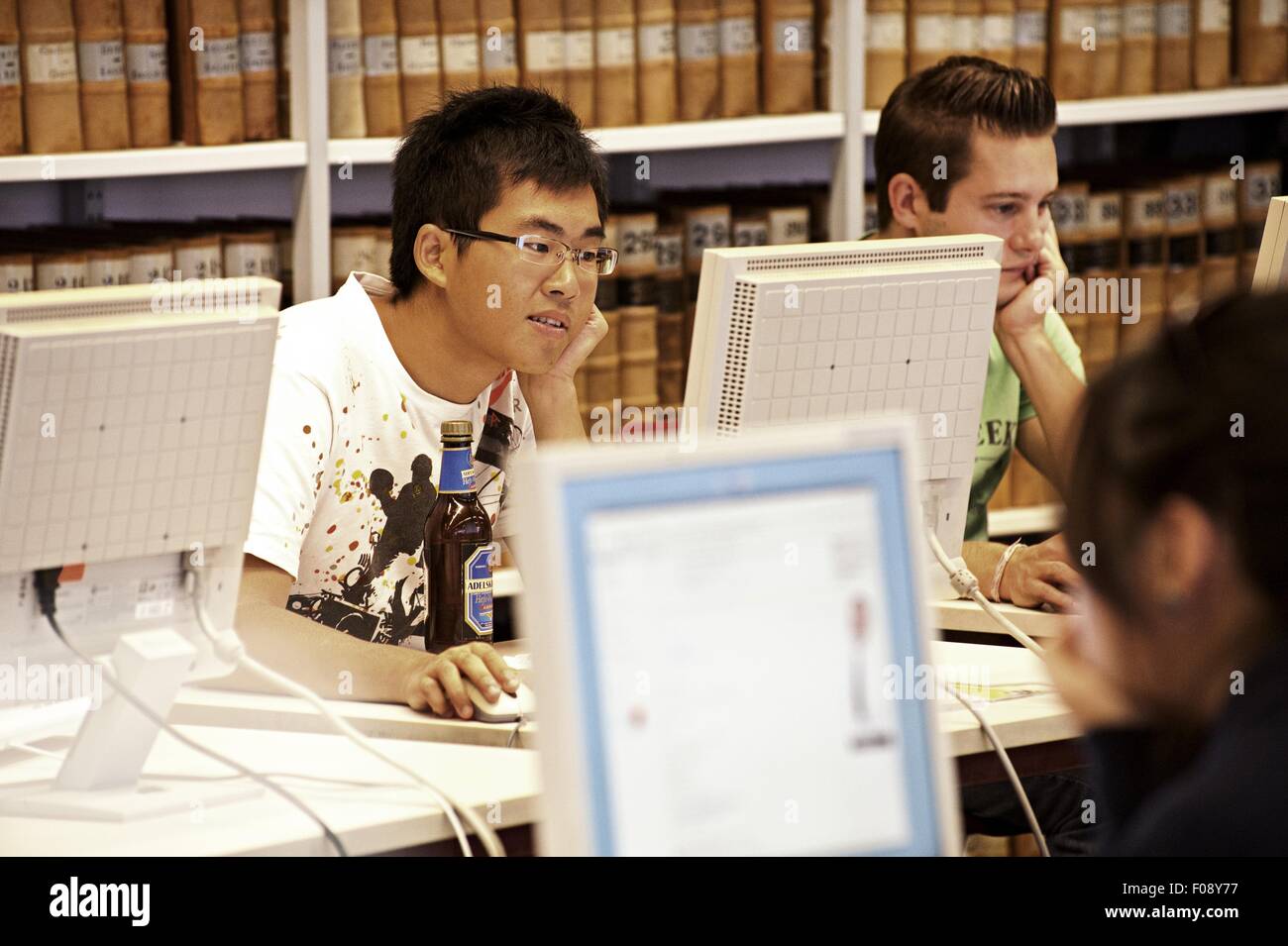 Students of Ruprecht-Karls-University studying on computer in ...