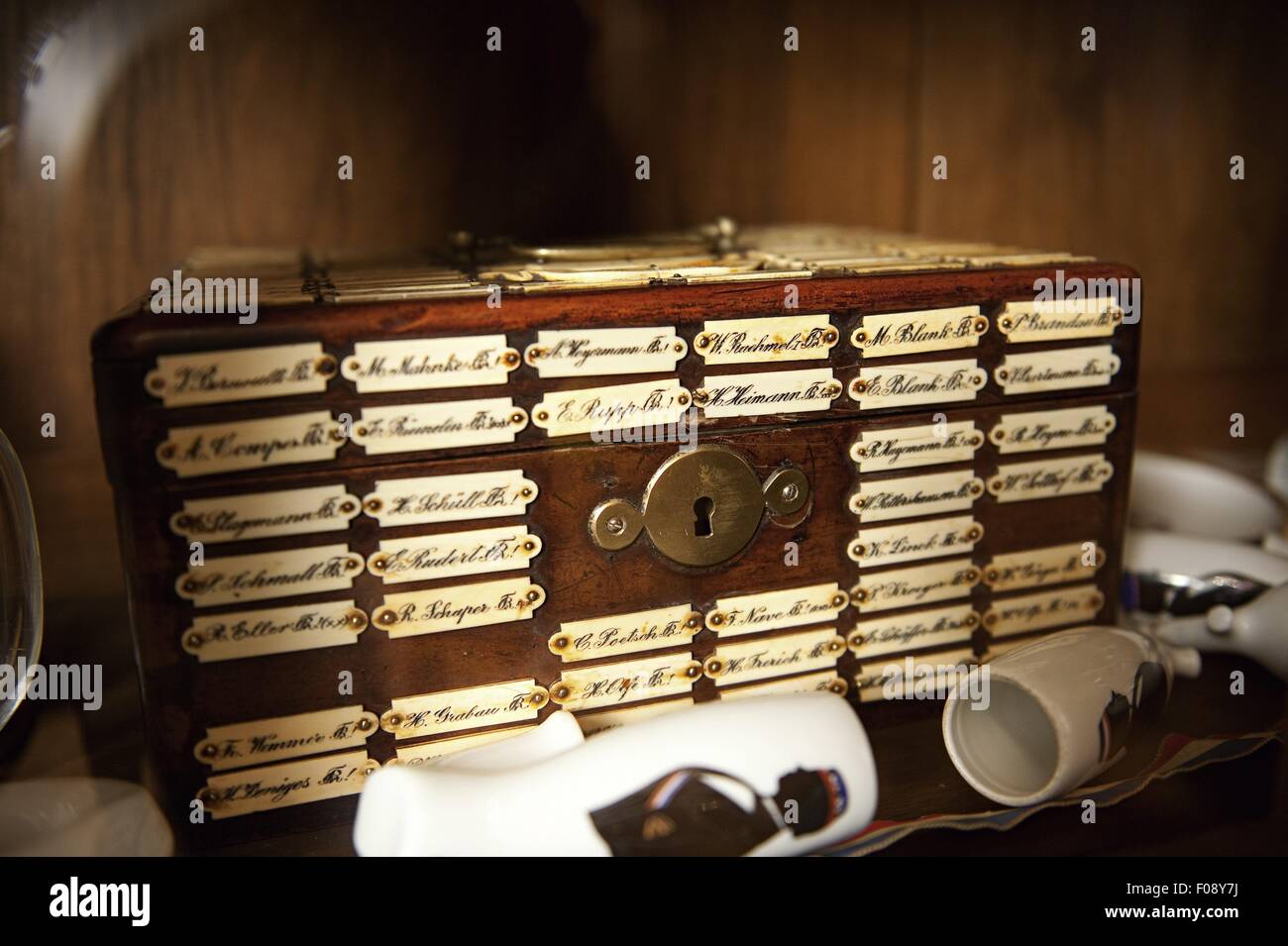 Close-up of old chest with names Stock Photo - Alamy