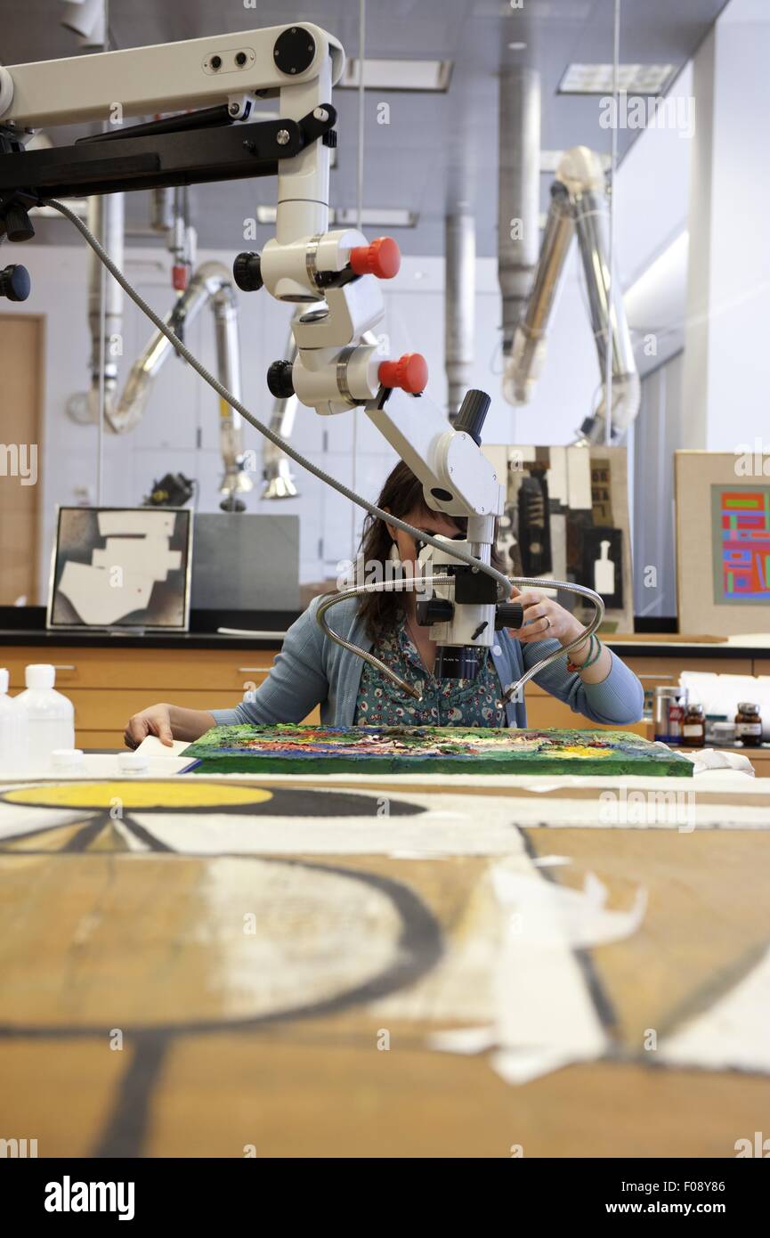 Museum of modern art north america painting under microscope hi-res ...