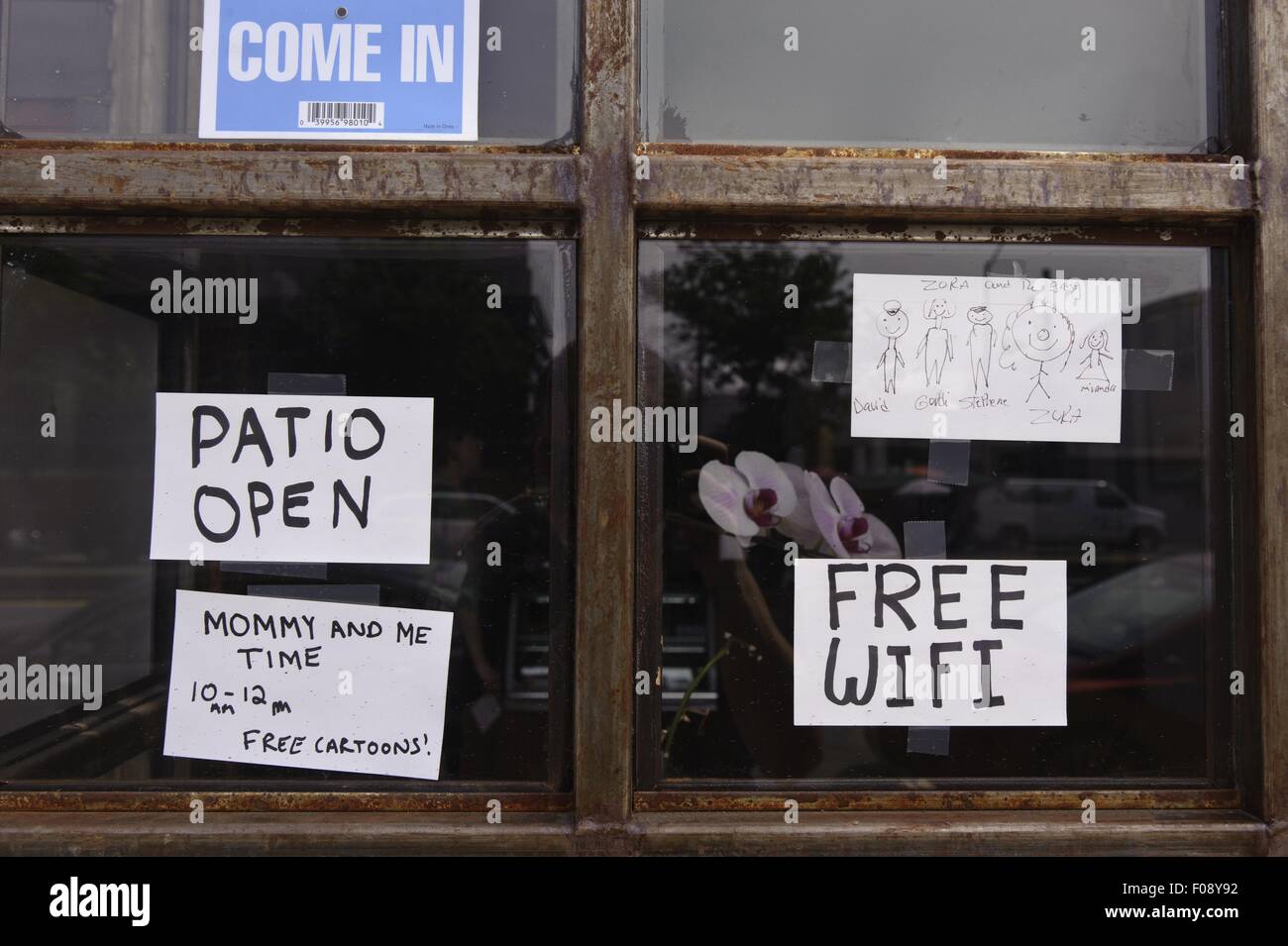 Close-up of cafe shop window in New York, USA Stock Photo - Alamy
