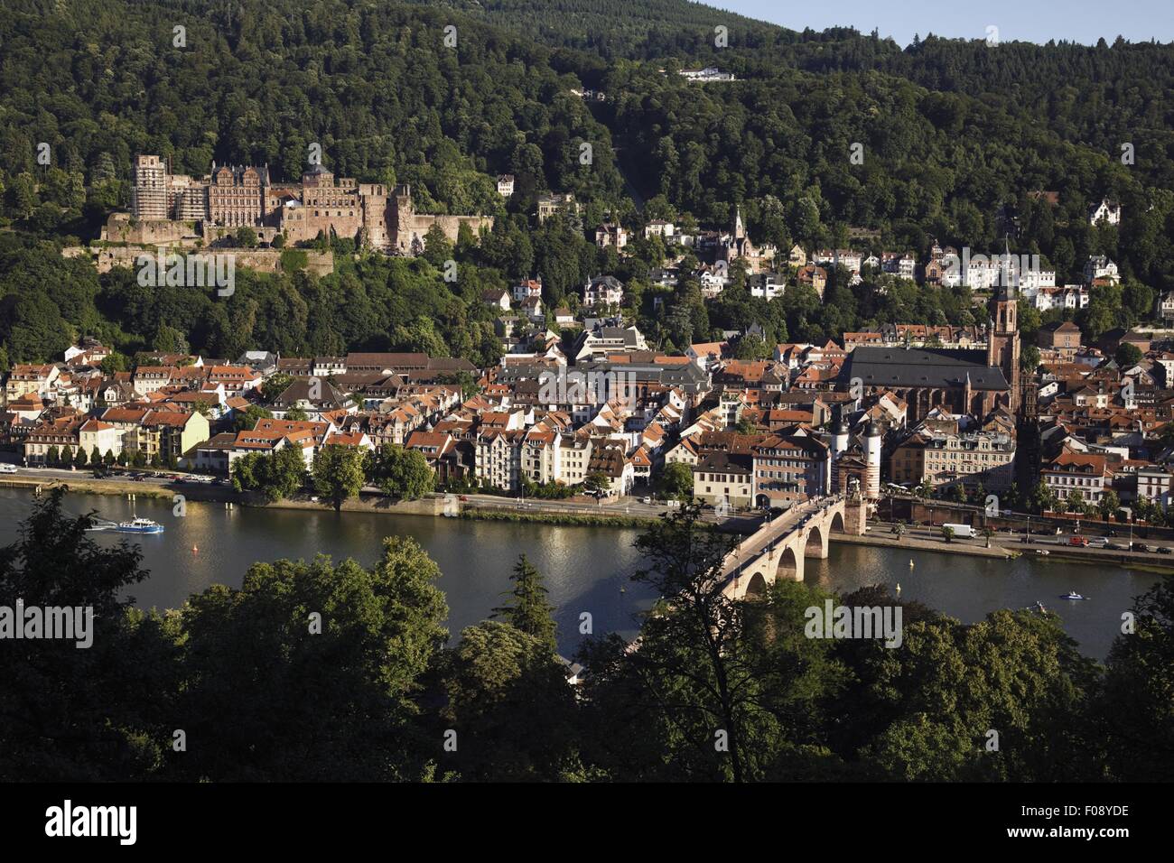 Aerial view of Old Neckar bridge and cityscape in Heidelberg, Germany ...