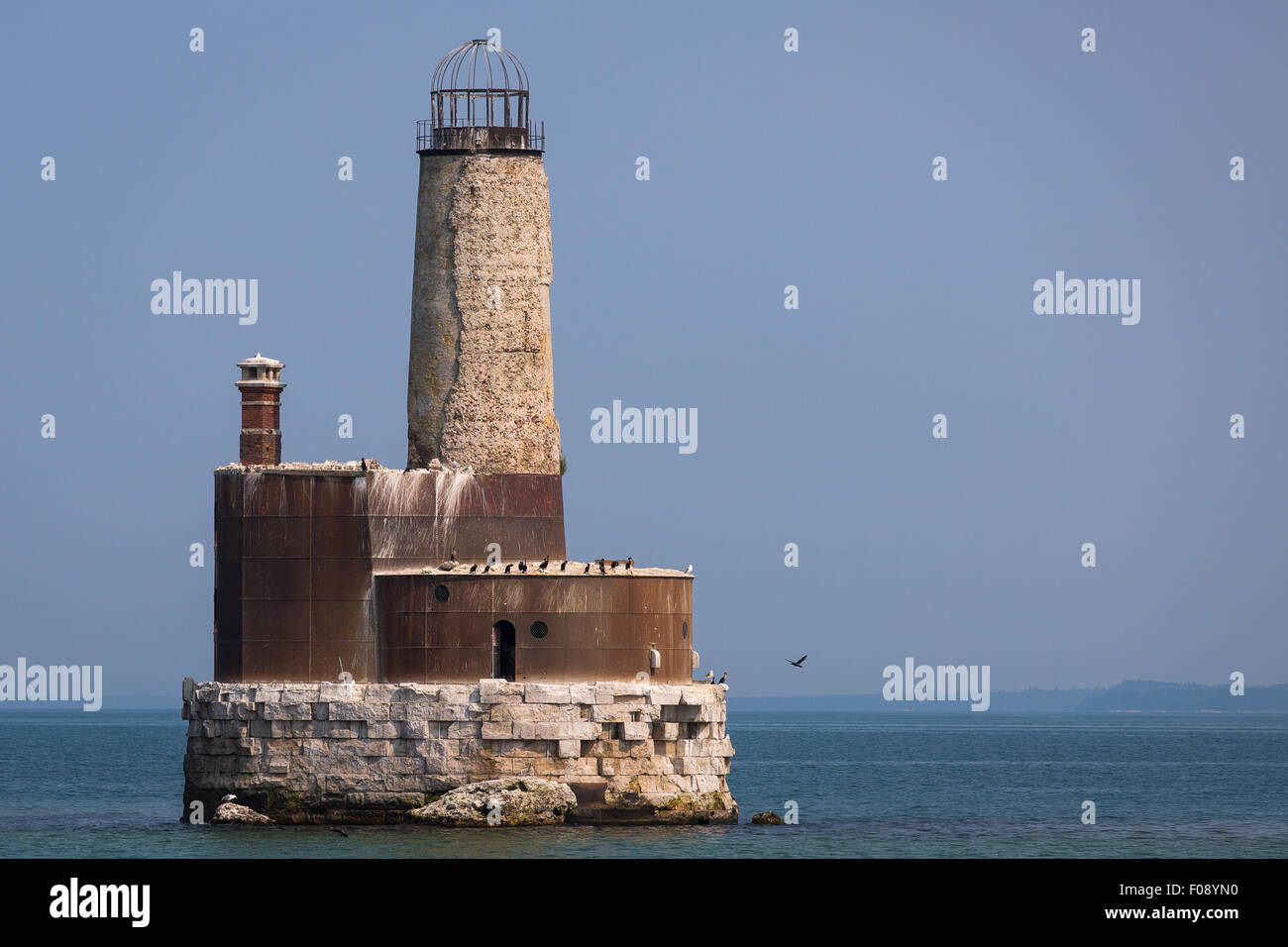 Abandoned Waugoshance lighthouse, Straits of Mackinac, Michigan, USA ...
