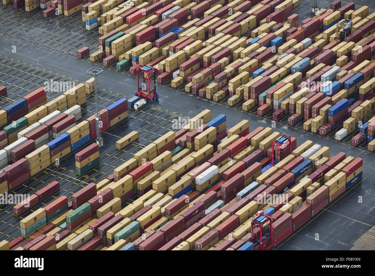 Elevated view of cargo containers at port in Bremerhaven, Bremen ...