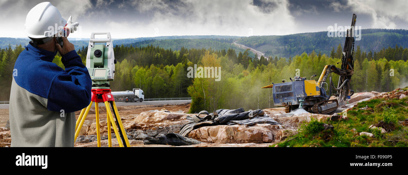 surveying measuring instrument and road constructions Stock Photo - Alamy