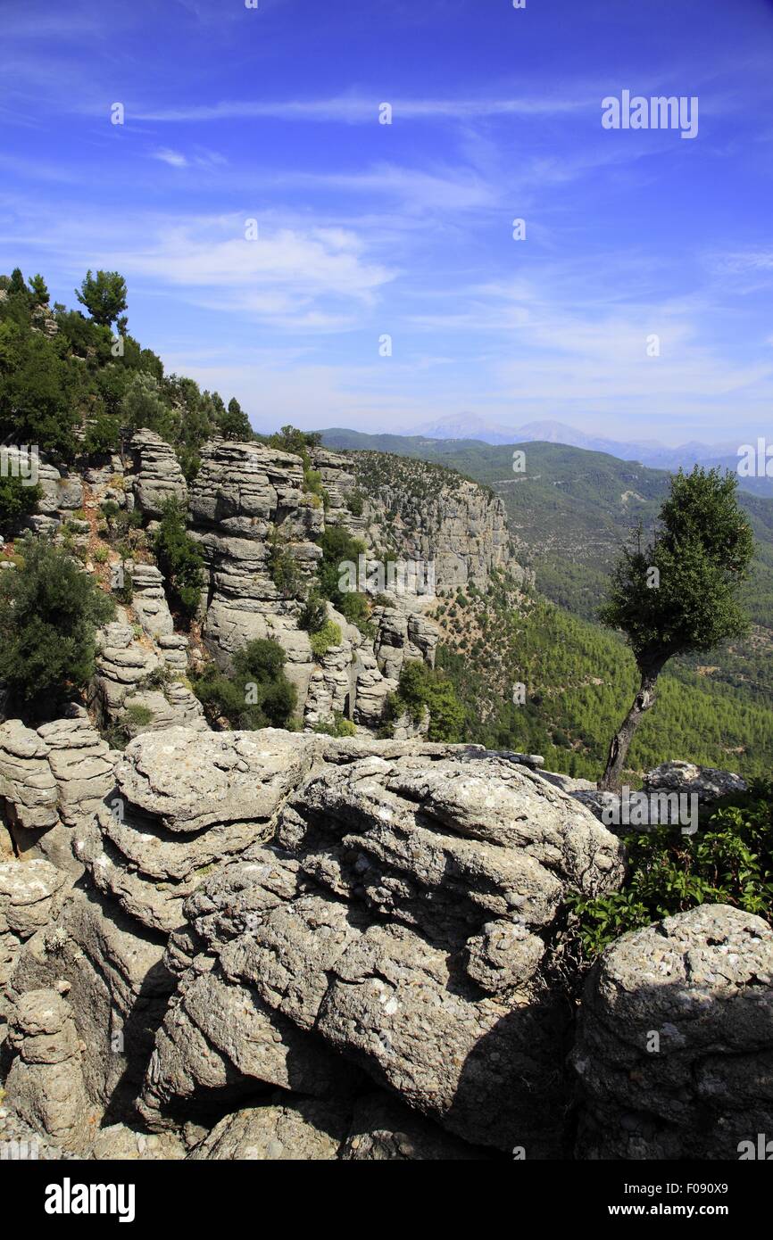 Elevated view of karst rock formations at Selge, Pisidia, Turkey Stock ...