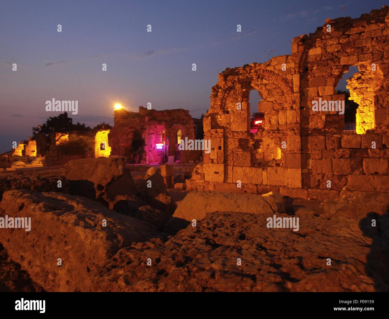 Ruined walls with evening lights at sunset Stock Photo - Alamy