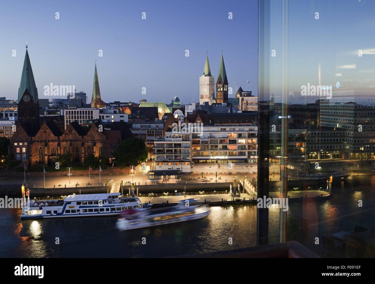 View of Bremen city at night from Outer Roads restaurant, Germany Stock ...