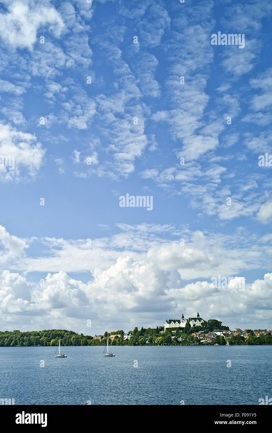 View of Plon Castle with sea and cloudy sky, Baltic Sea Coast Stock ...