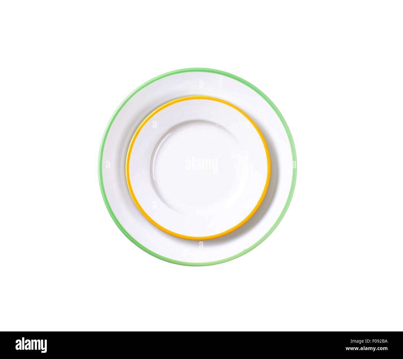 Dinner plate and side plate with colored edges isolated on white Stock ...