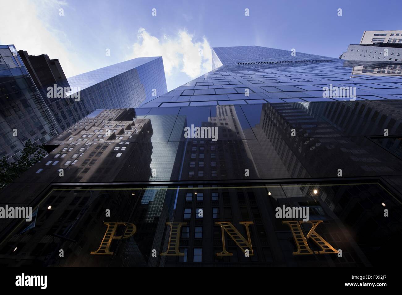 Exterior of Pink building at Madison Avenue in New York, USA, low angle ...