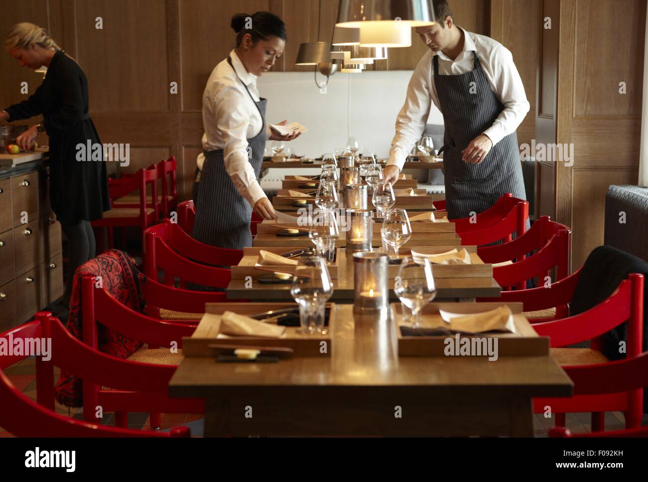 Dining table being set at Restaurant Matsalen, Stockholm Stock Photo ...