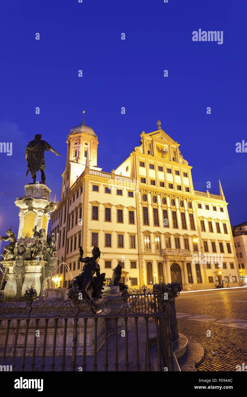 View of Augustus fountain and city hall in Augsburg, Bavaria, Germany ...