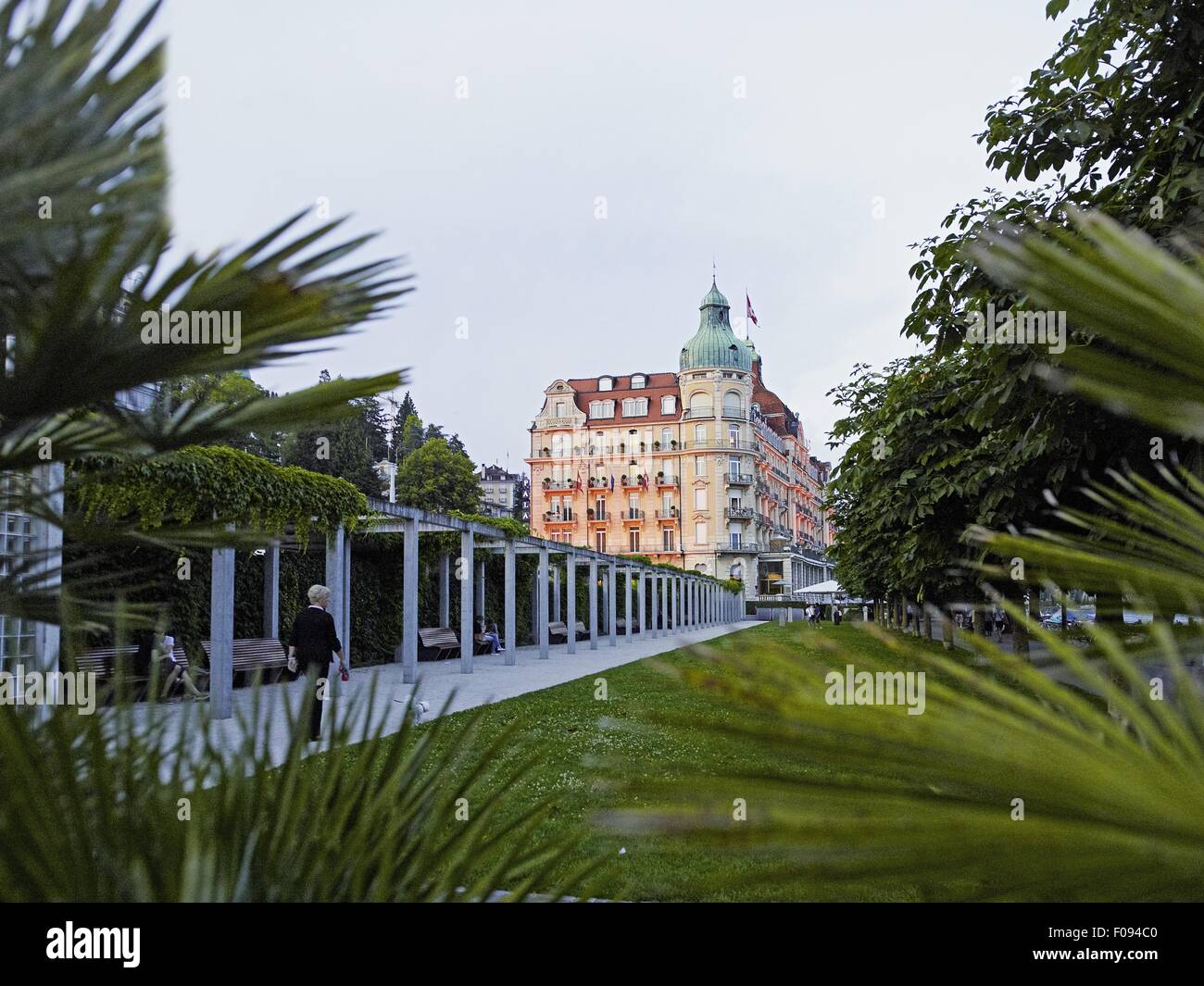 View of Lake Lucerne Palace Hotel at Lucerne, Switzerland Stock Photo ...