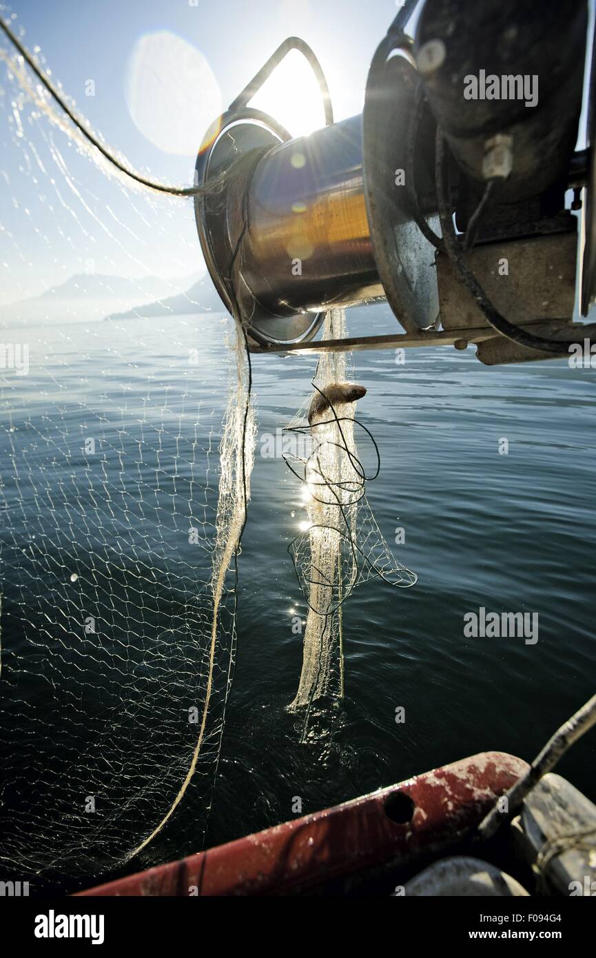 Close-up of fishing net attached to boat, Lucerne, Switzerland Stock ...