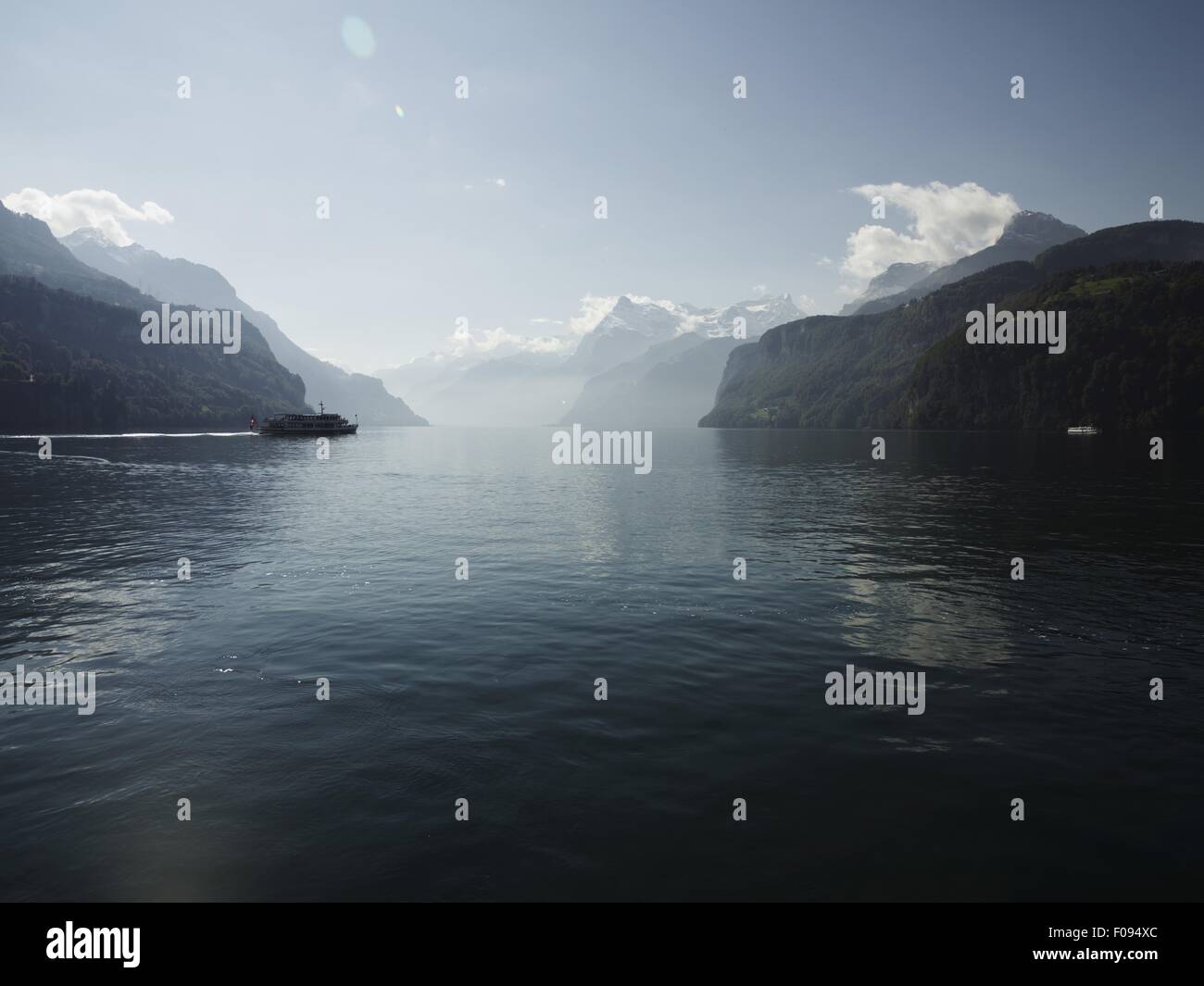 View of ship in Lake Lucerne, Alps, Lucerne, Switzerland Stock Photo ...
