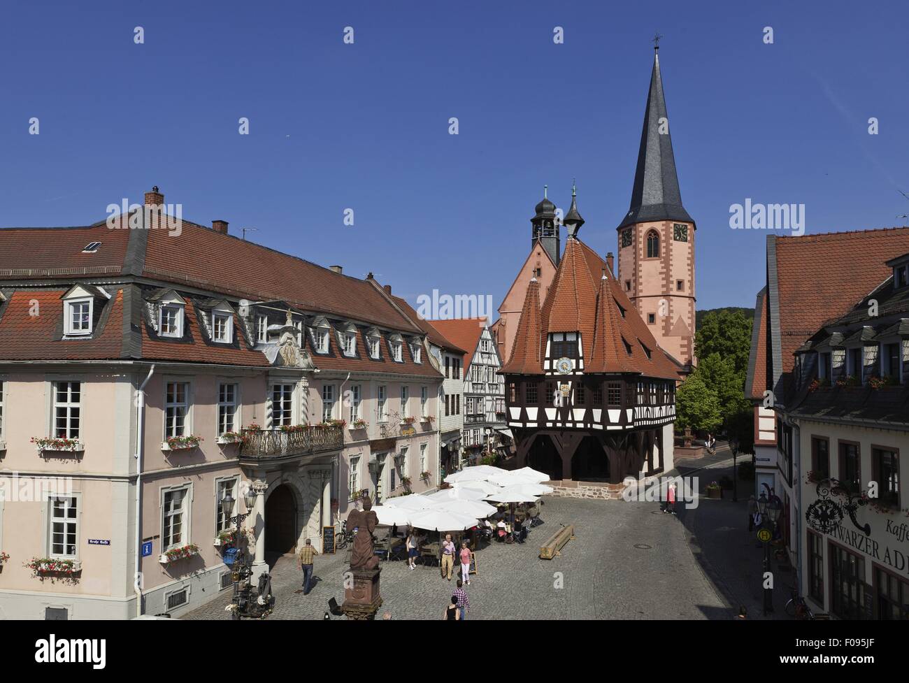 View of market square near City hall in Michel City, Odenwald, Hesse ...