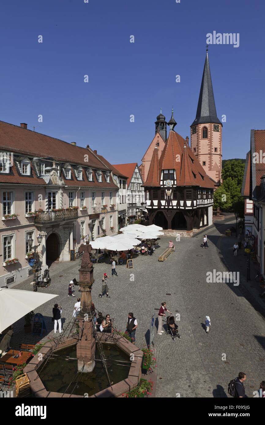 View of market square near City hall in Michel City, Odenwald, Hesse ...