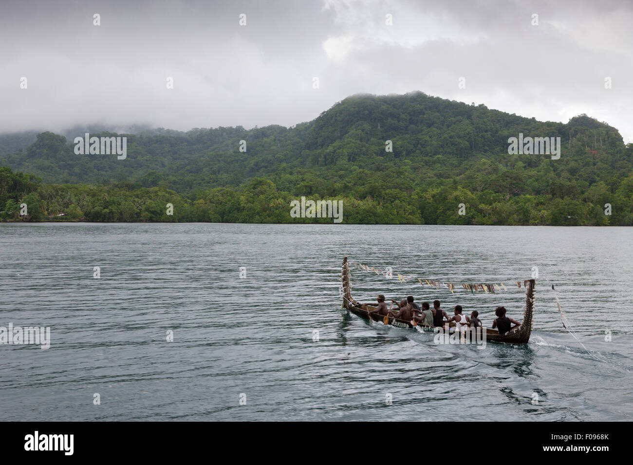People of Telina Island welcome Visitors, Marovo Lagoon, Solomon ...