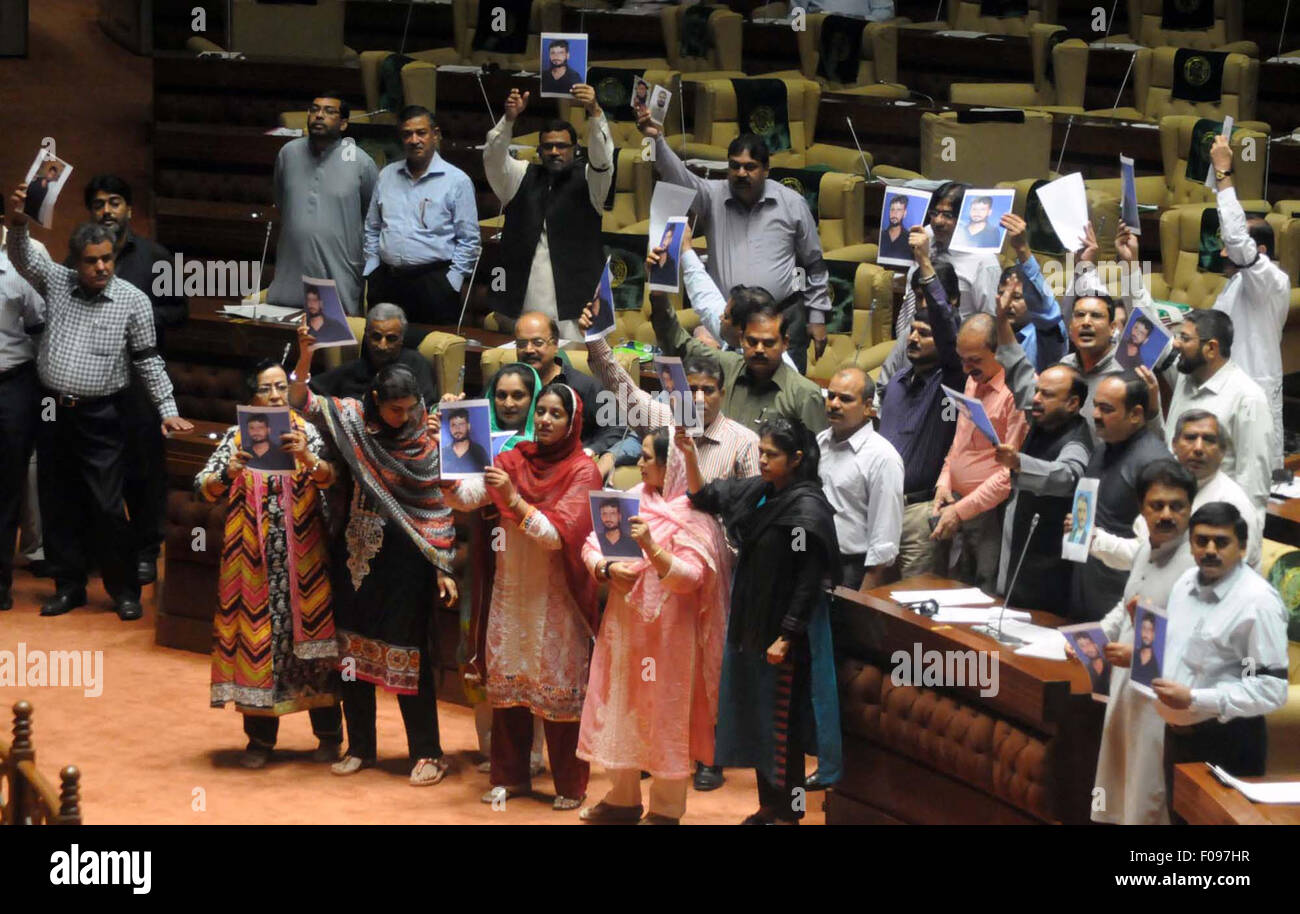 MQM members of Sindh Assembly are protesting against extra judicial ...