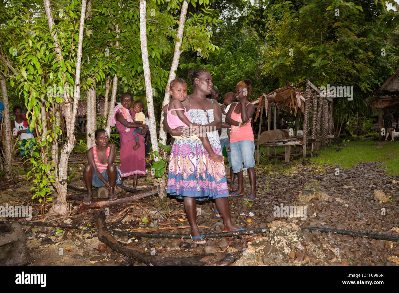 People of Telina Island welcome Visitors, Marovo Lagoon, Solomon ...