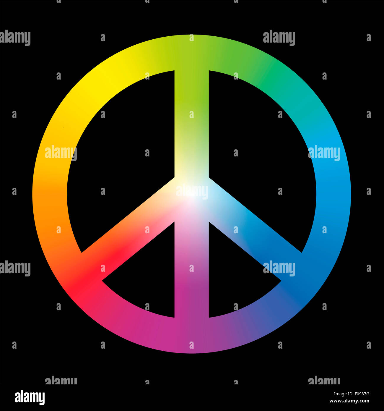 Peace sign with circular rainbow gradient coloring on black background ...