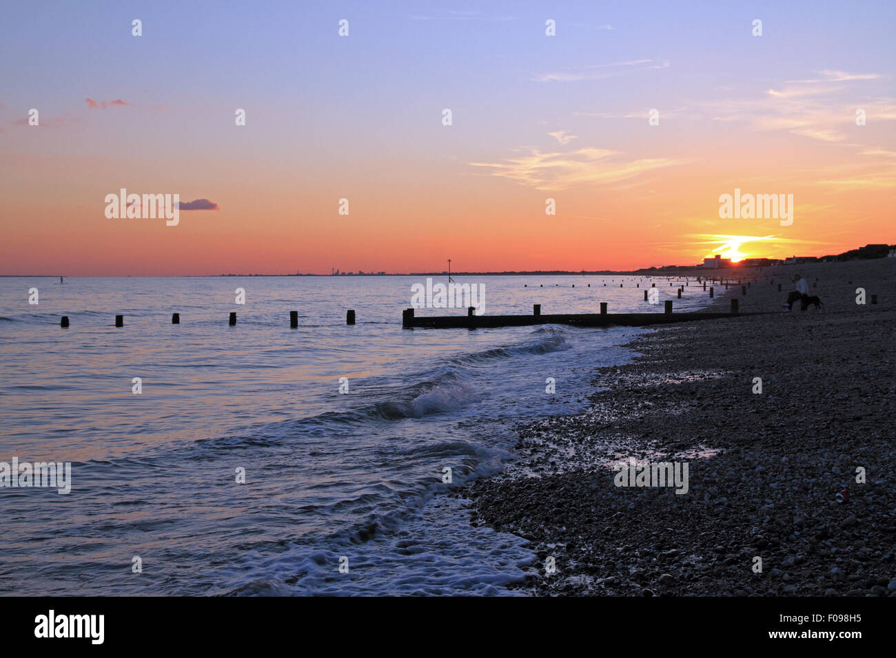 The Solent at Bracklesham Bay, West Sussex, England. Portsmouth and the ...