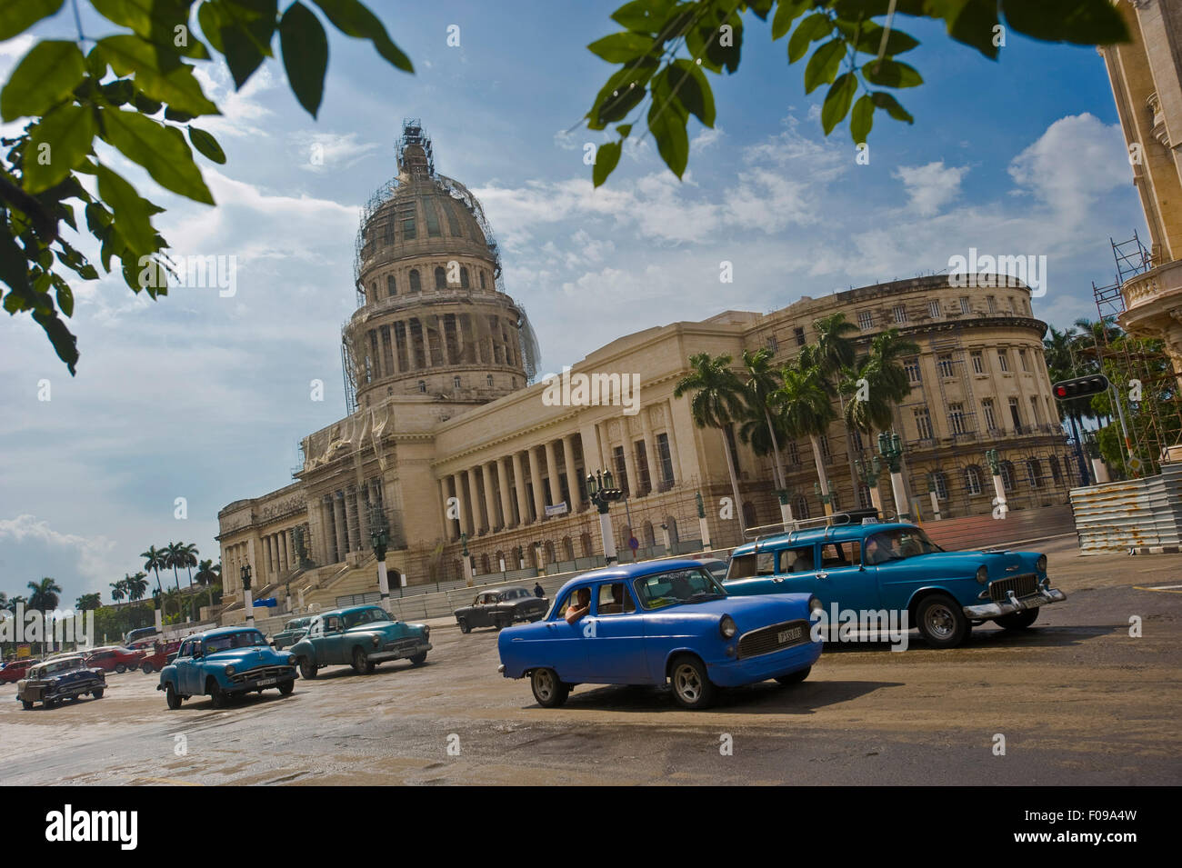 Horizontal street view of the National Capitol Building in Havana, Cuba ...