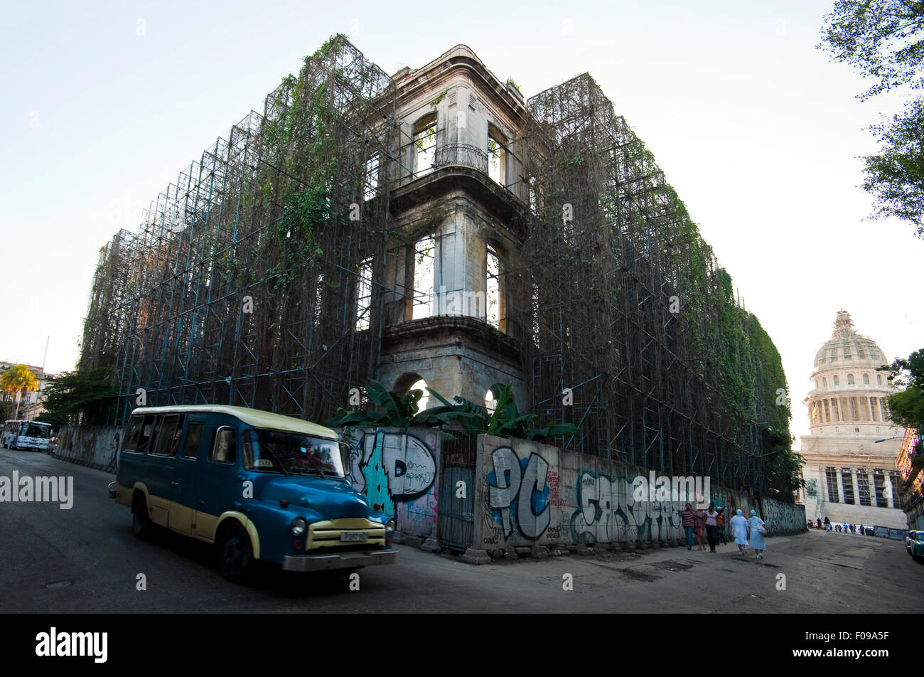 Horizontal street view of the dilapidated Hotel Revolution building ...