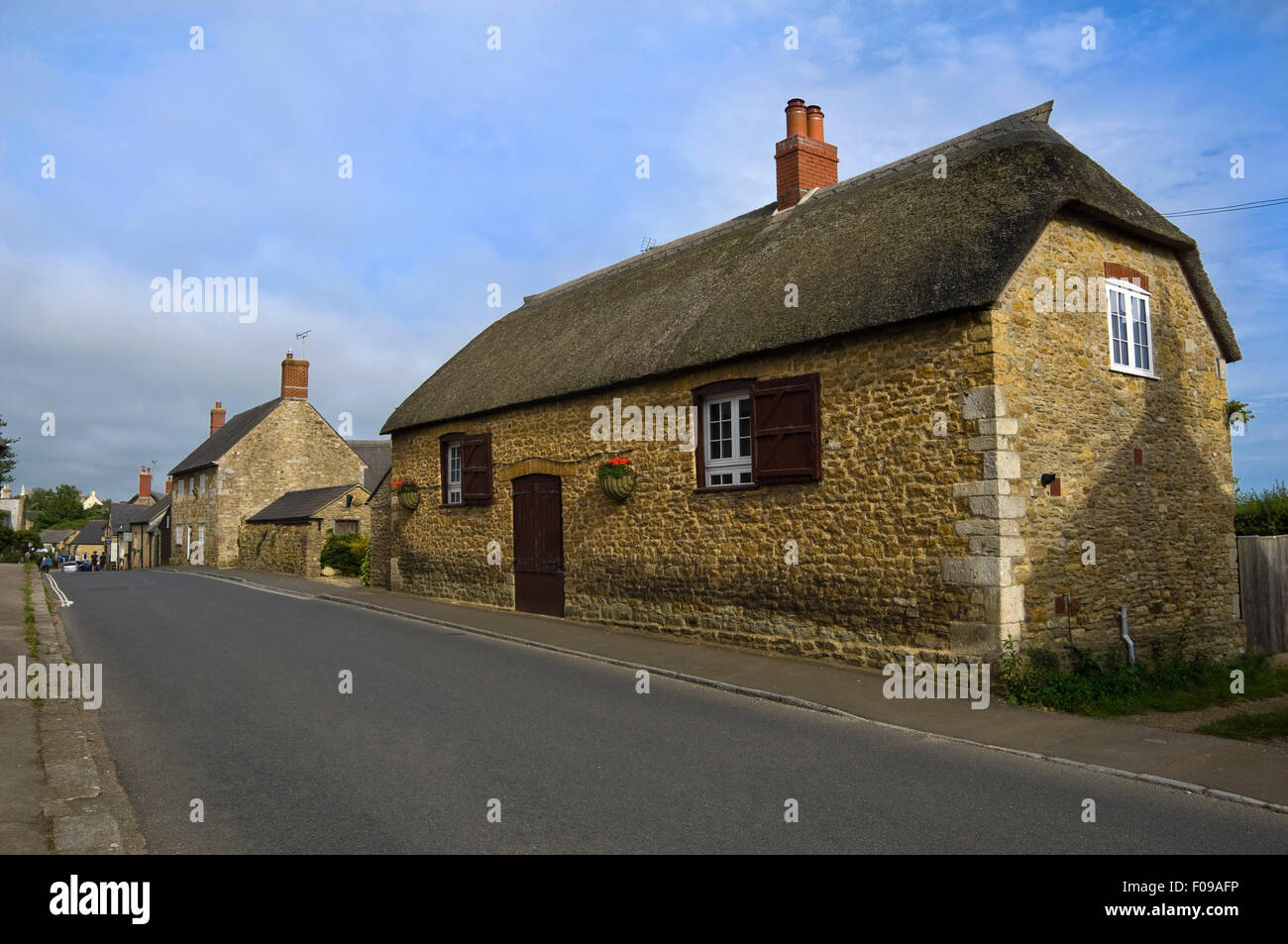 Horizontal streetview in the village of Abbotsbury Stock Photo - Alamy
