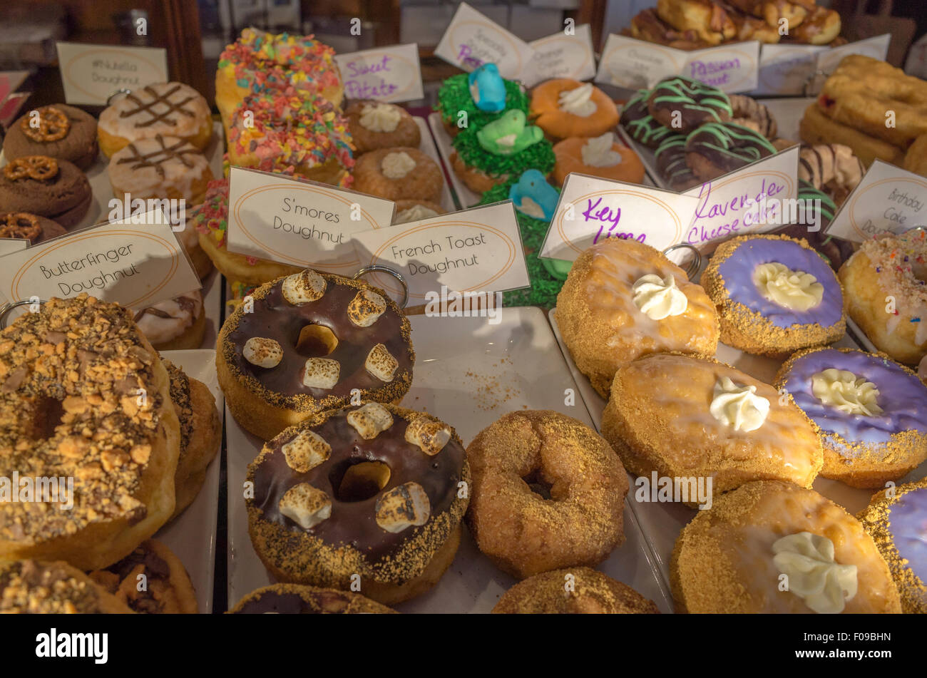 Gourmet Donuts on display Stock Photo - Alamy
