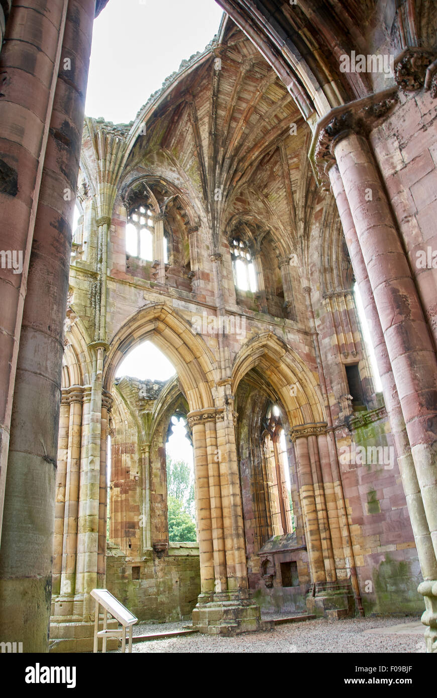Melrose Abbey, Pink Sandstone interior, Melrose, Scotland Stock Photo ...