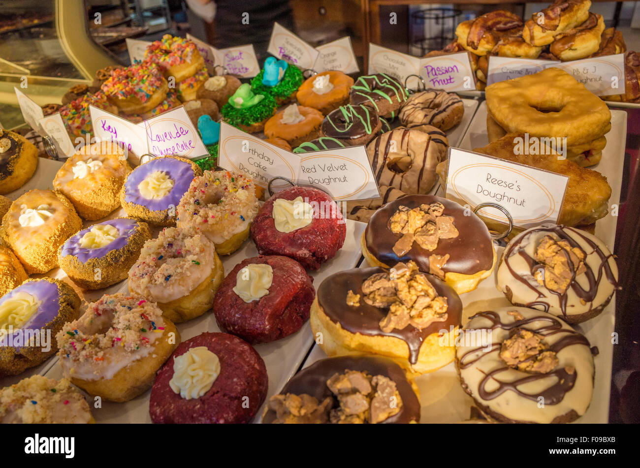 Gourmet Donuts on display Stock Photo - Alamy