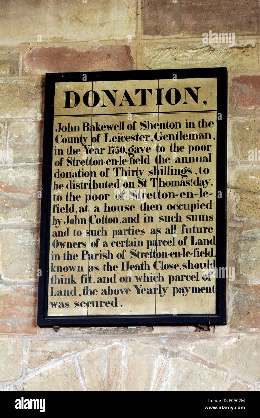 Donation board in St. Michael`s Church, Stretton-en-le-Field ...