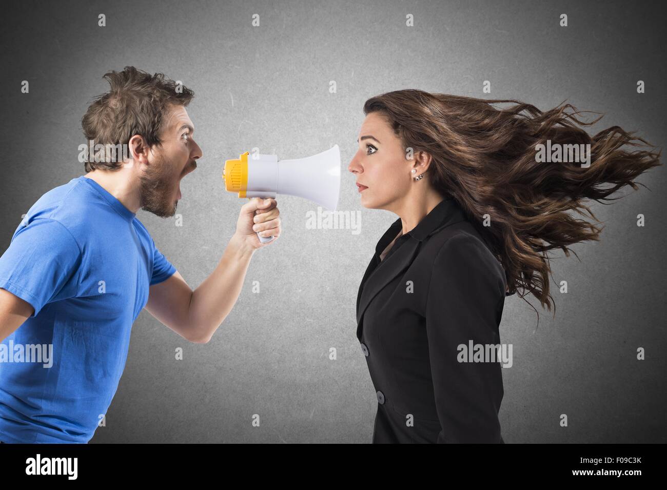 Shouting to a woman Stock Photo - Alamy