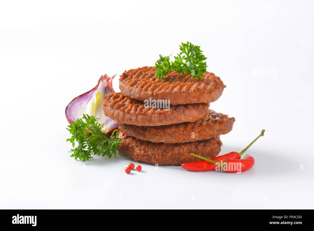 Stack of Grilled Beef Burger Patties Stock Photo - Alamy