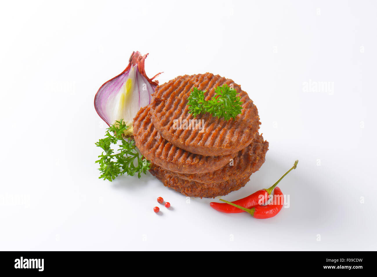 Stack of Grilled Beef Burger Patties Stock Photo - Alamy