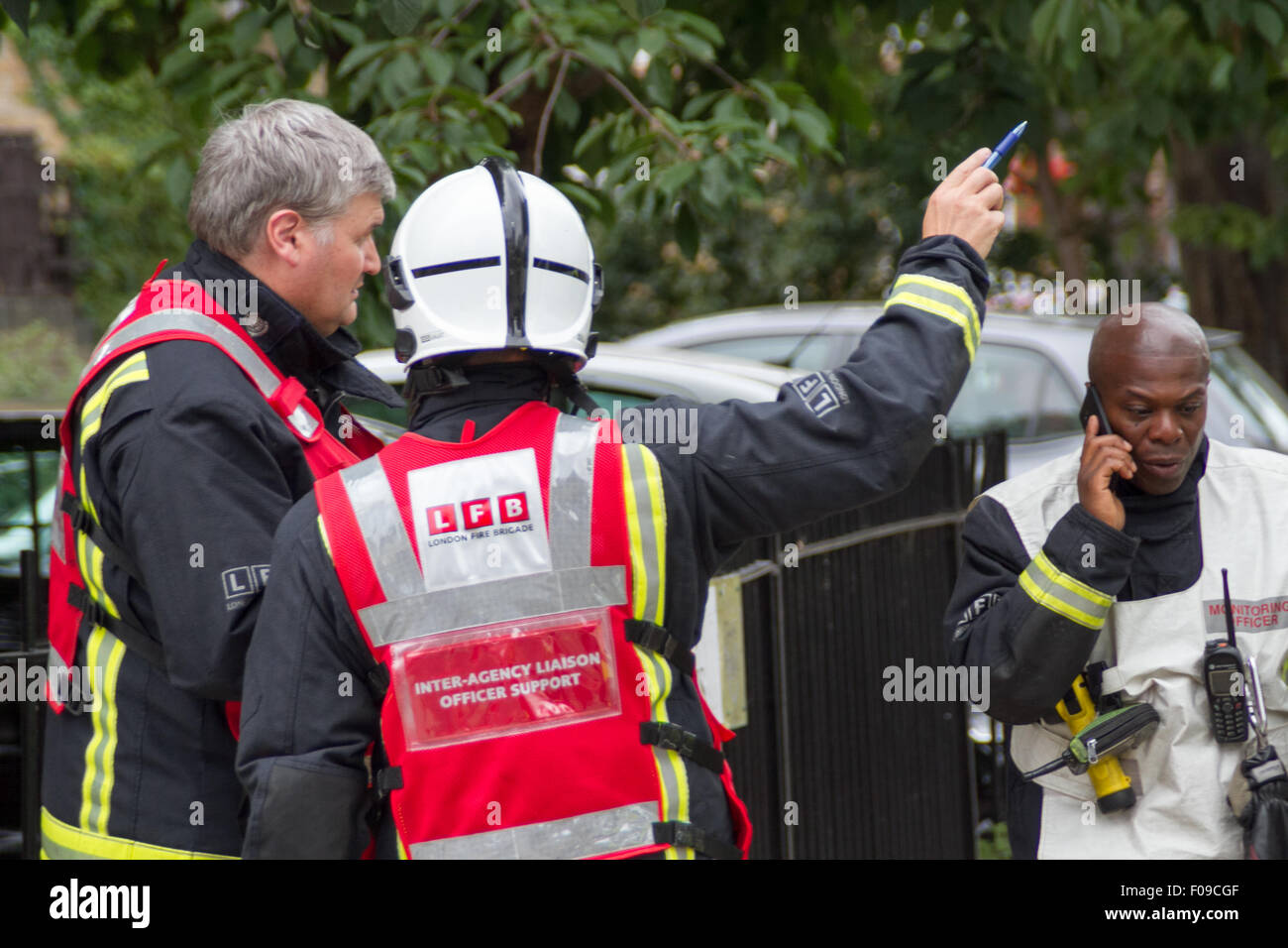London, UK. 10th Aug, 2015. Senior London Fire Brigade officers at the ...